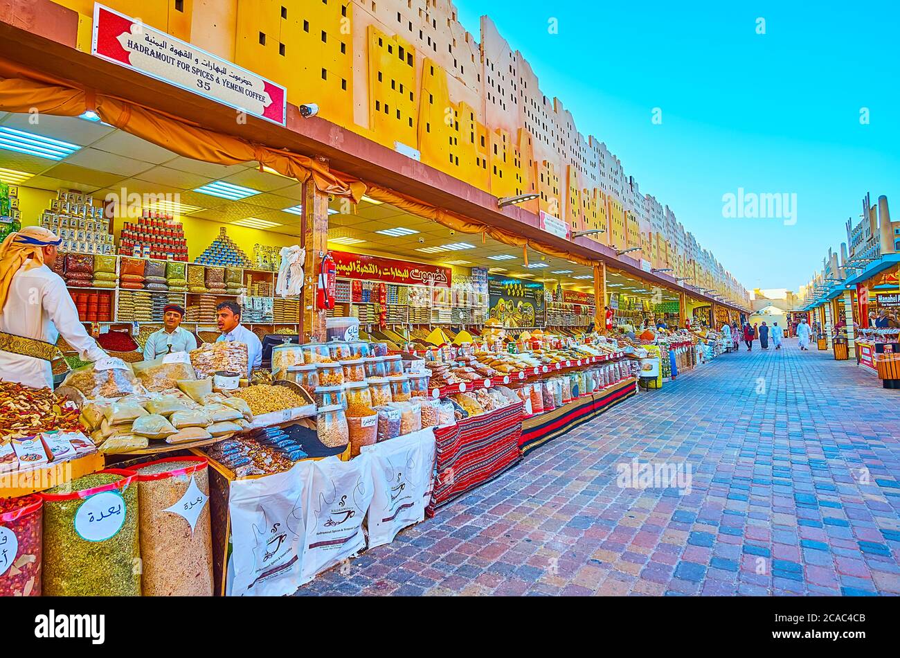 DUBAI, UAE - MARCH 5, 2020: The stalls of Arabic souk (market) in Yemen ...