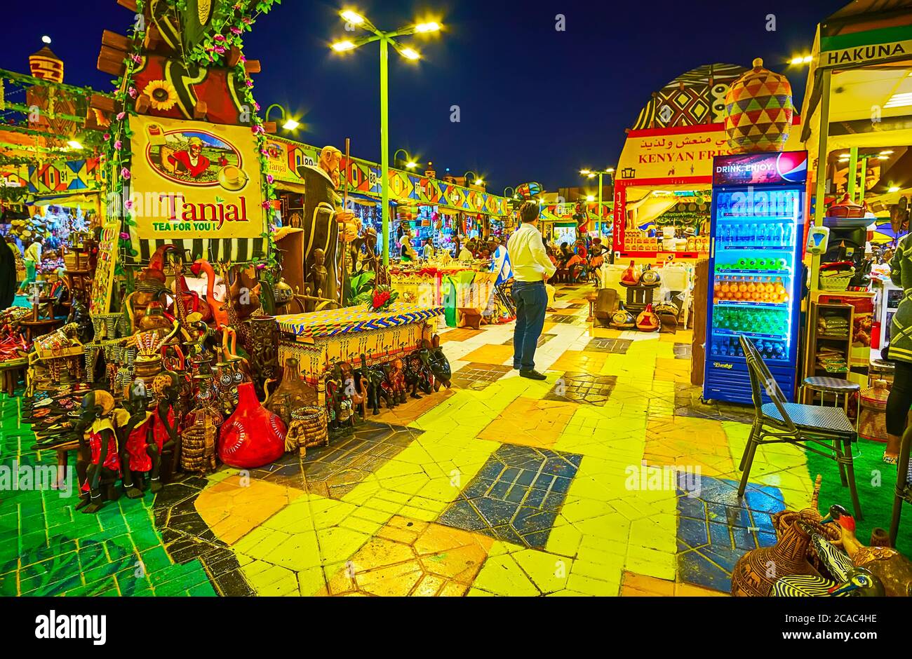 DUBAI, UAE - MARCH 5, 2020: The handicraft stalls of Africa pavilion of ...