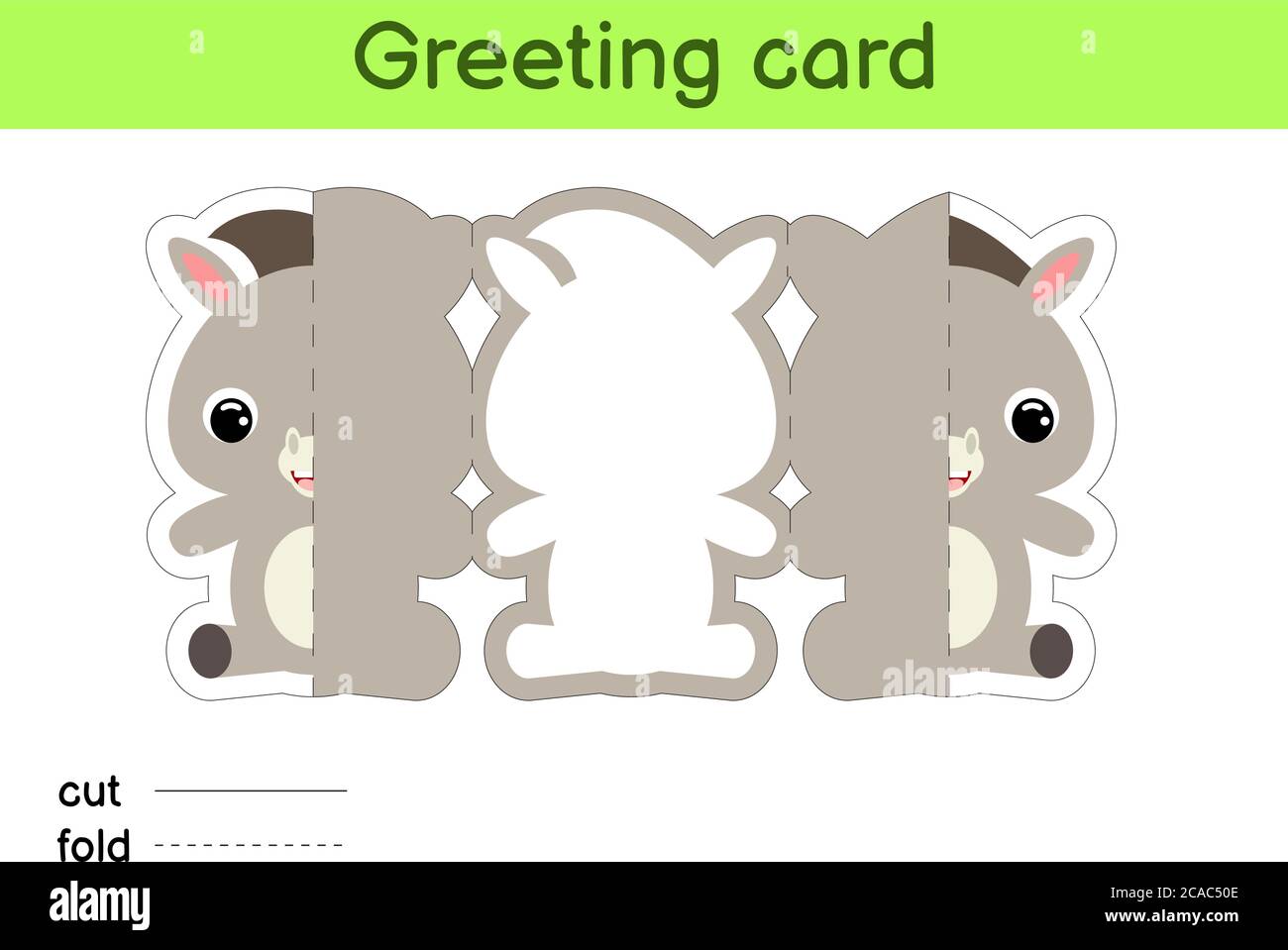 Cute donkey fold-a-long greeting card template. Great for birthdays ...