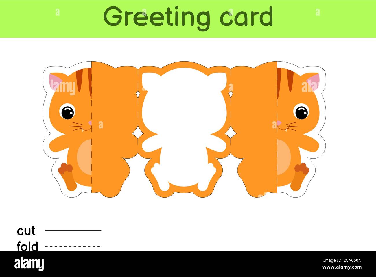 Cute cat fold-a-long greeting card template. Great for birthdays, baby ...