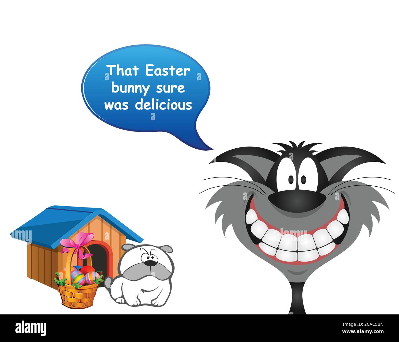 Comical cat announcing that he has devoured the Easter bunny with sad ...