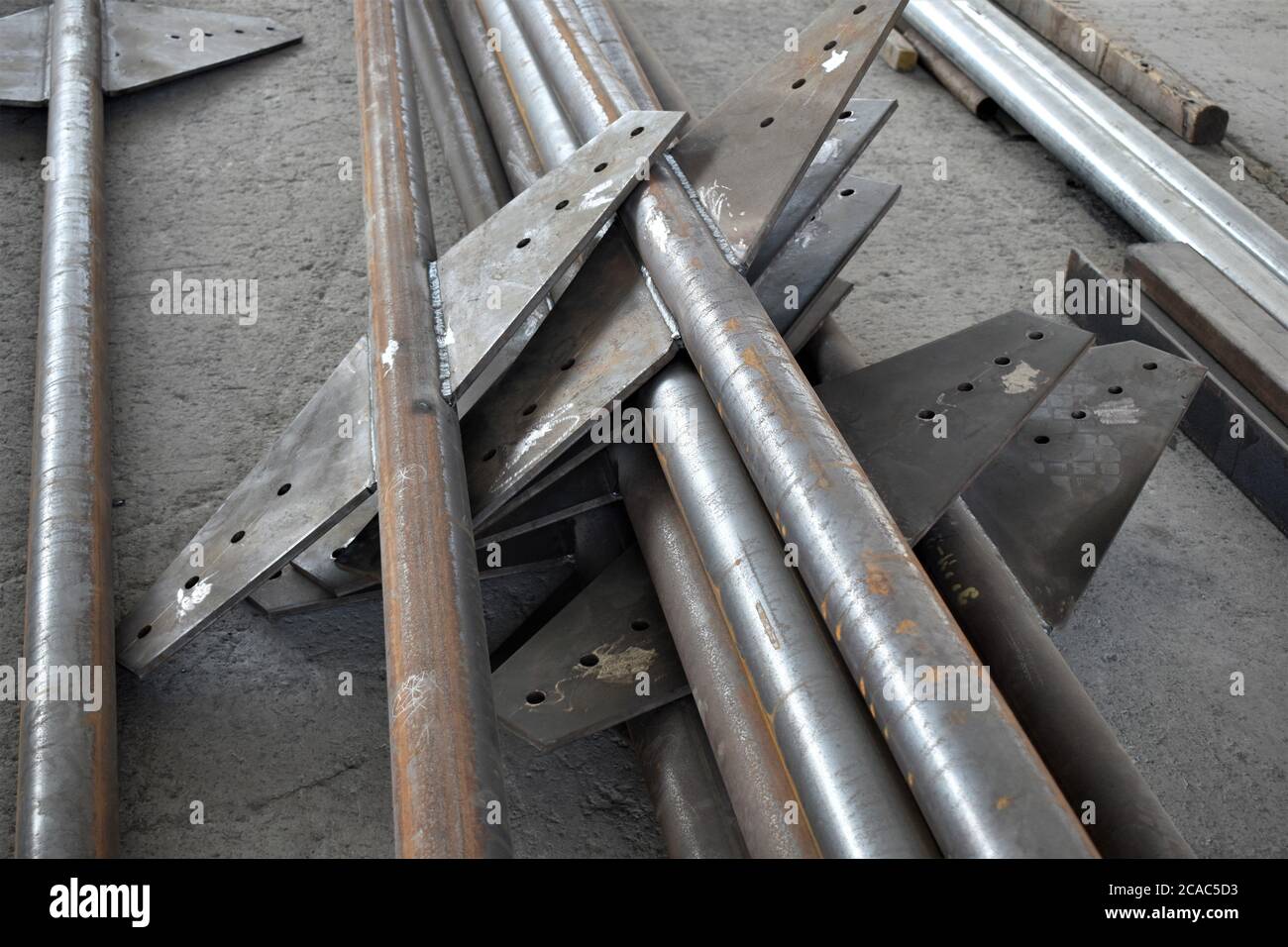 steel Structural pipes with plates in the workshop . Muscat, Oman Stock ...