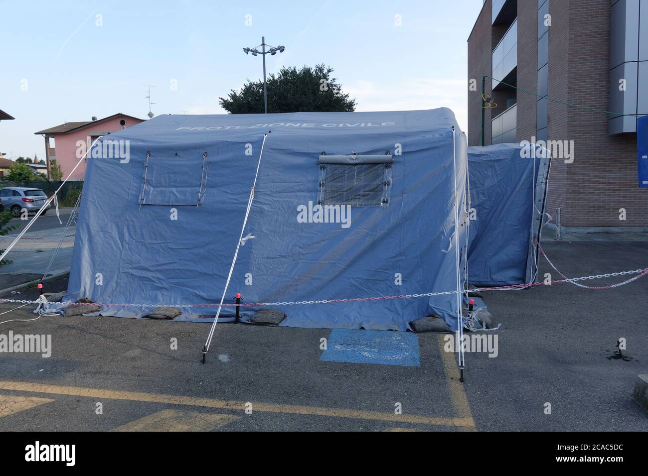 Italian civil protection emergency tent installed in front of the ...
