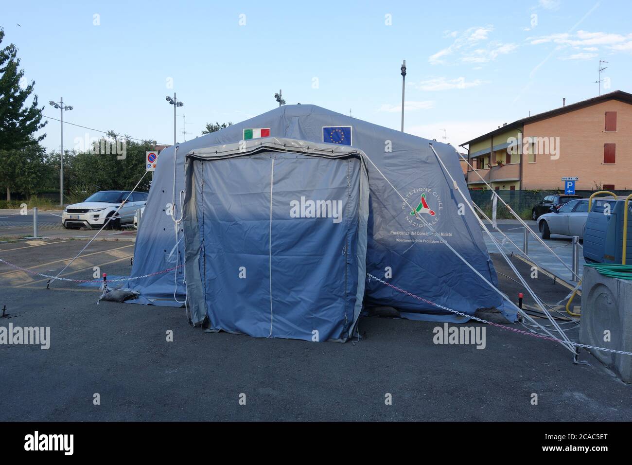Italian civil protection emergency tent installed in front of the ...