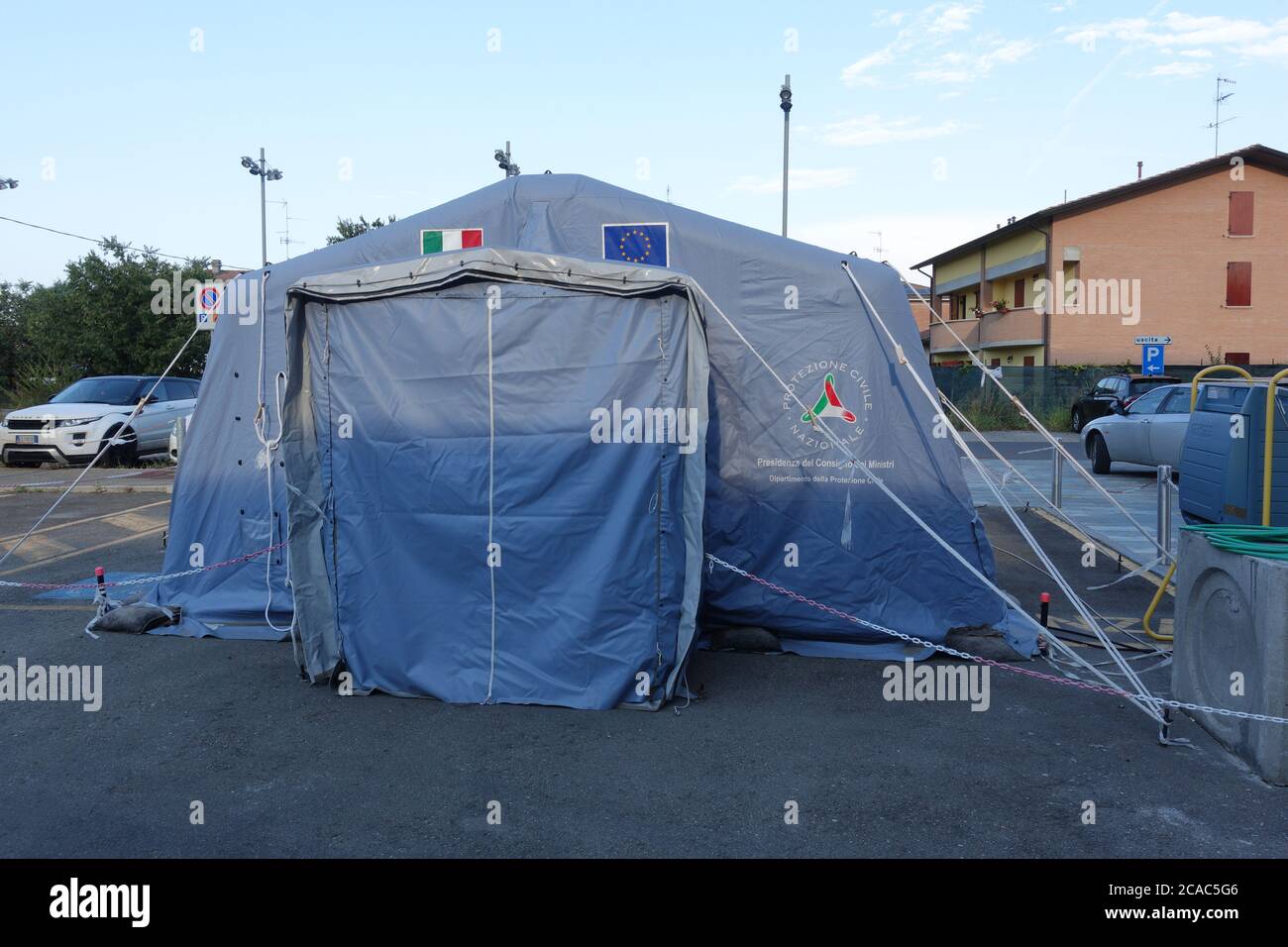 Italian civil protection emergency tent installed in front of the ...