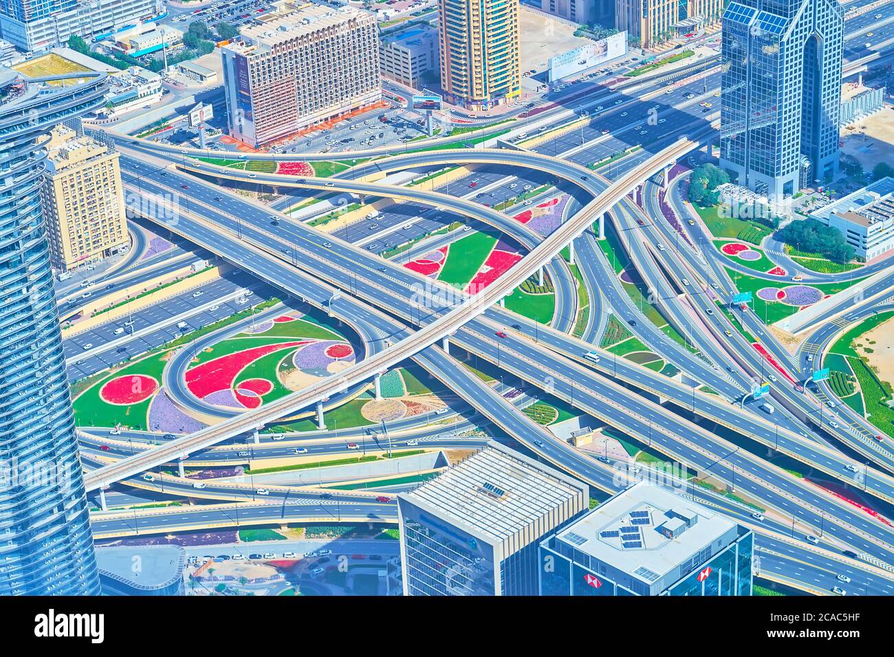 DUBAI, UAE - MARCH 3, 2020: The large Sheikh Zayed Road is the main and ...