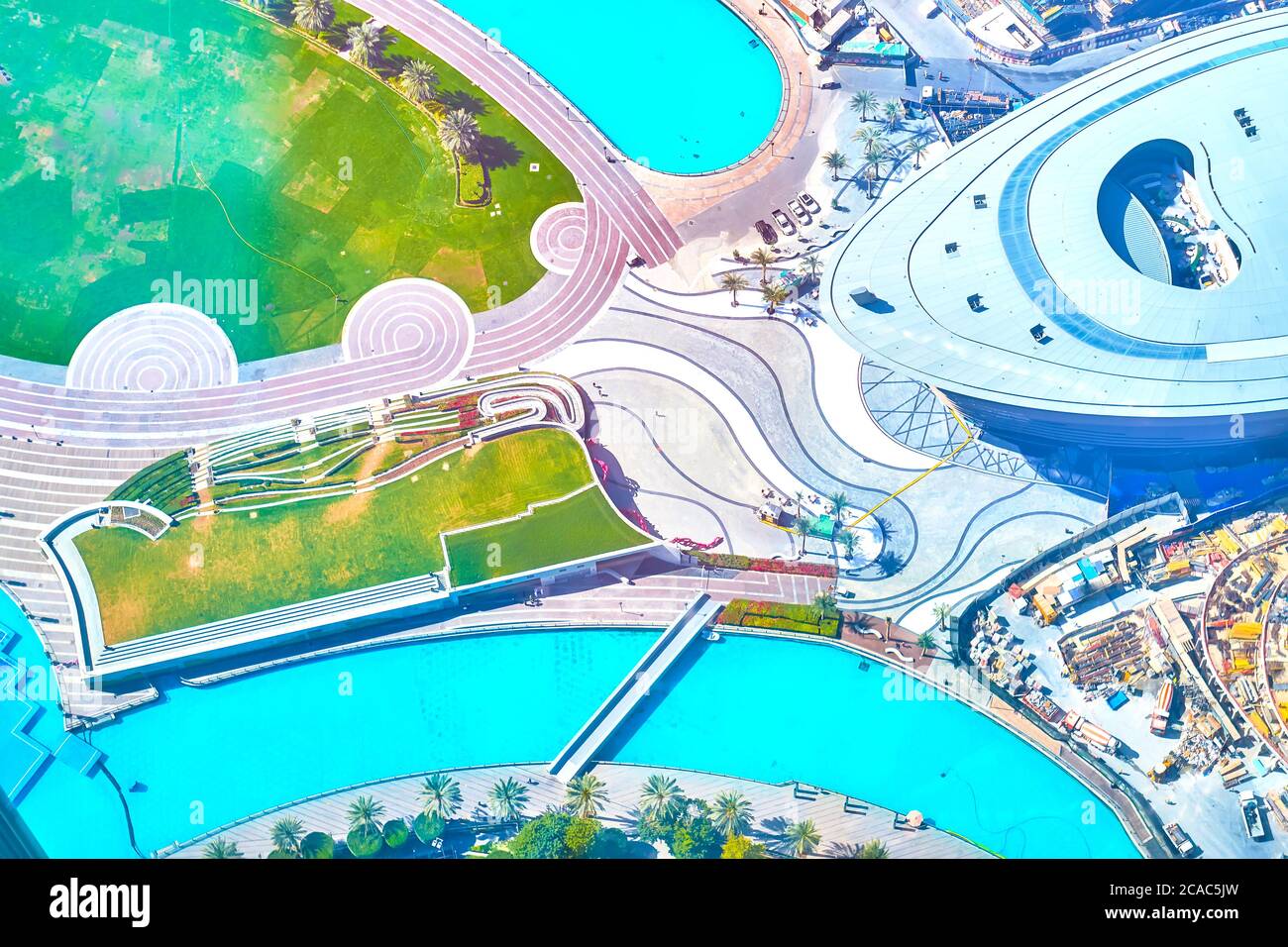 DUBAI, UAE - MARCH 3, 2020: The view from Burj Khalifa on the oval roof ...
