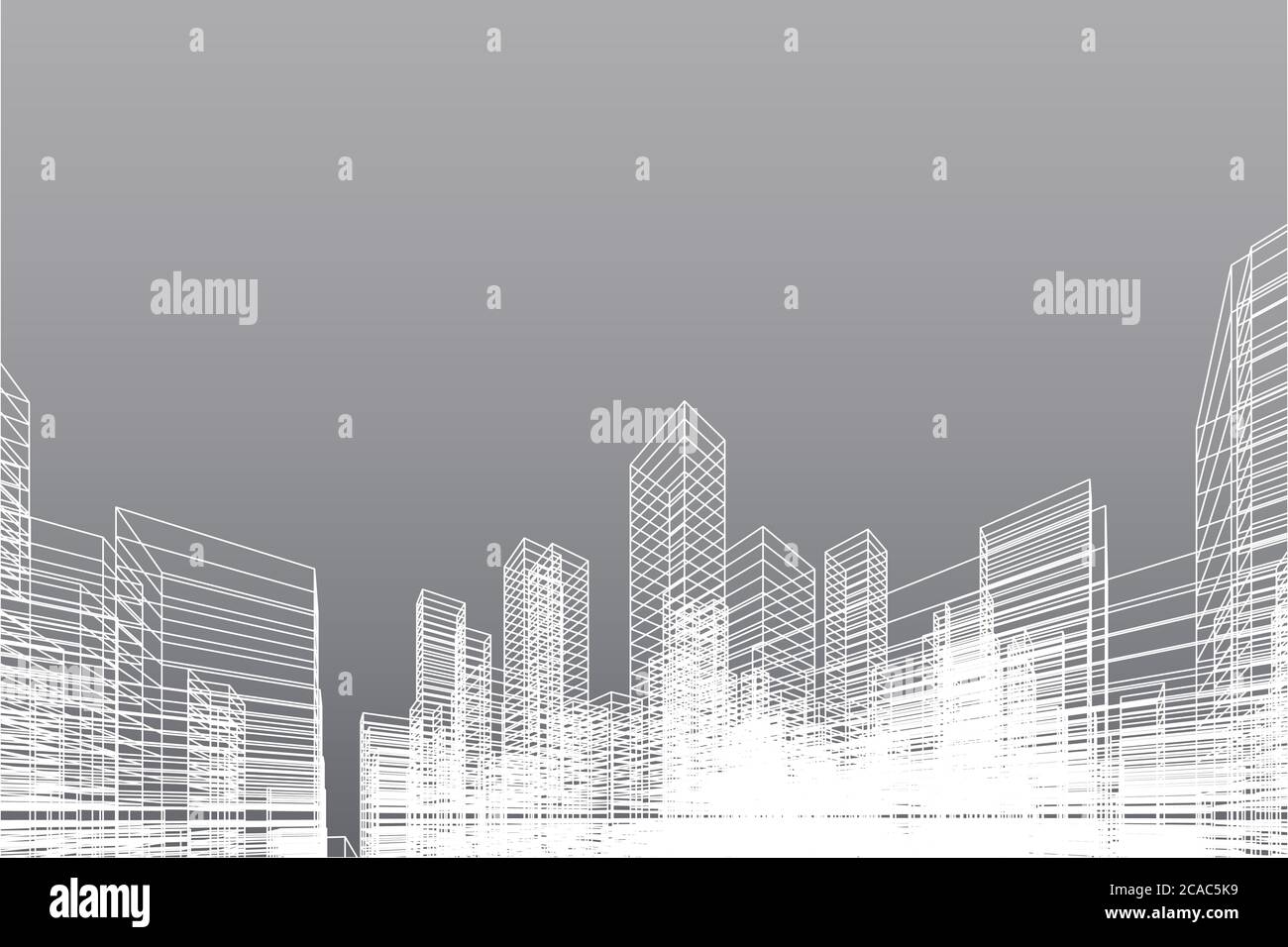 Abstract wireframe city background. Perspective 3D render of building ...