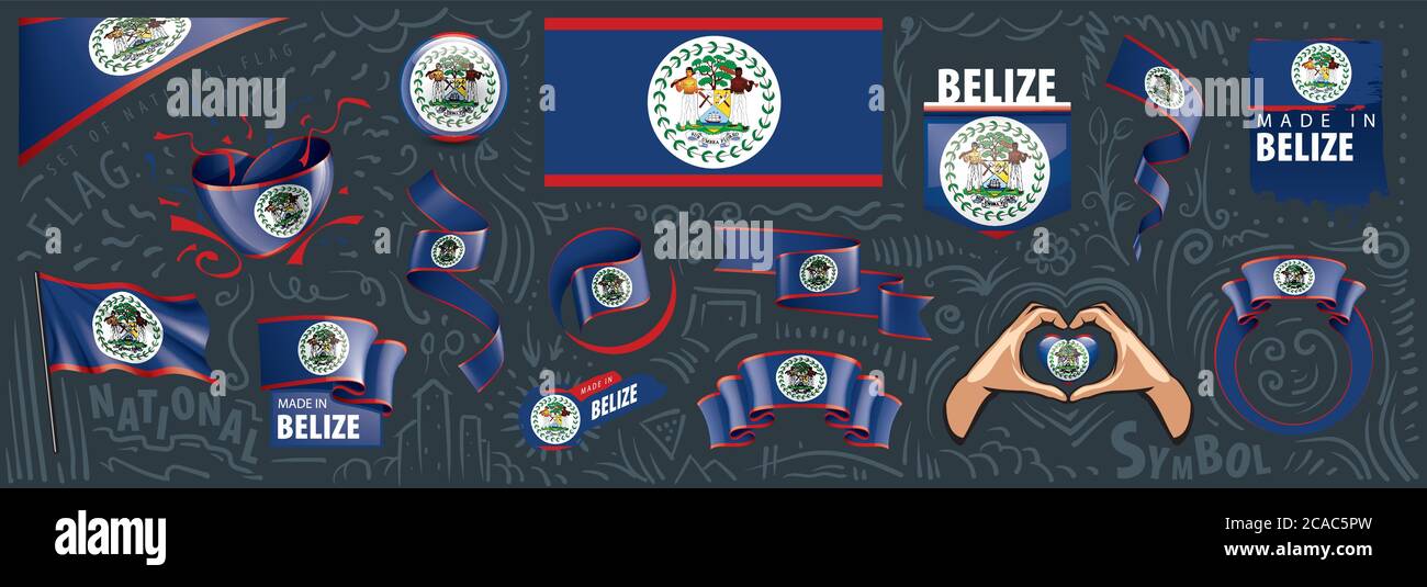 Vector set of the national flag of Belize in various creative designs ...
