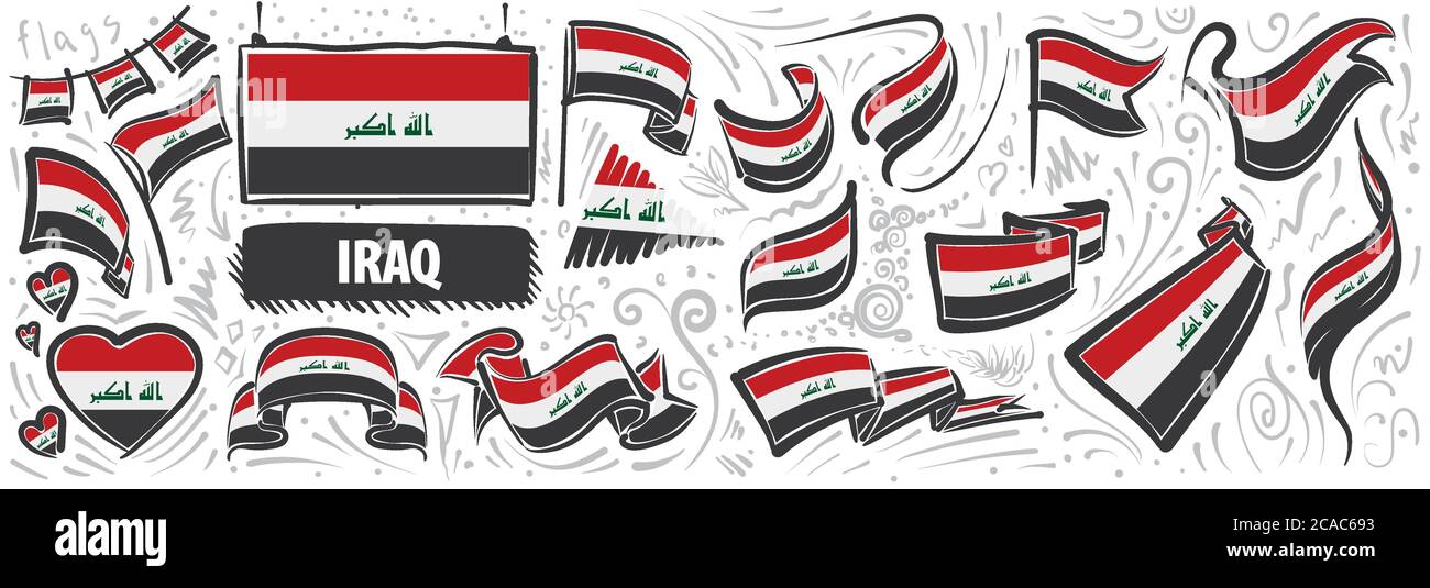 Vector set of the national flag of Iraq in various creative designs ...