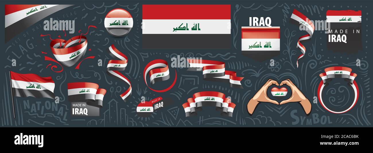 Vector set of the national flag of Iraq in various creative designs ...