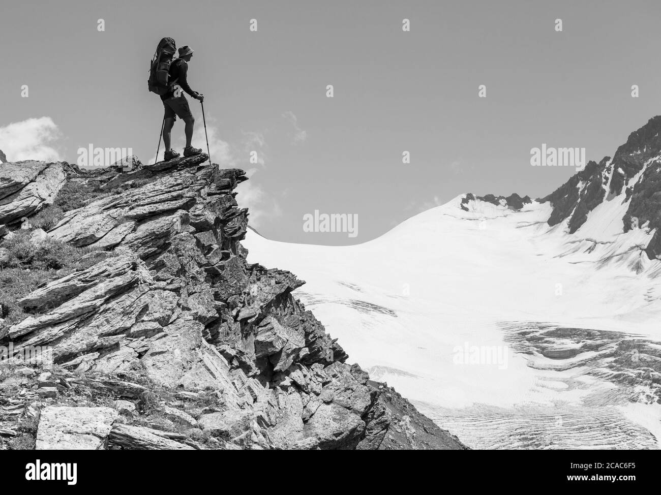 Happy man hiker in Black and White Stock Photos & Images - Alamy