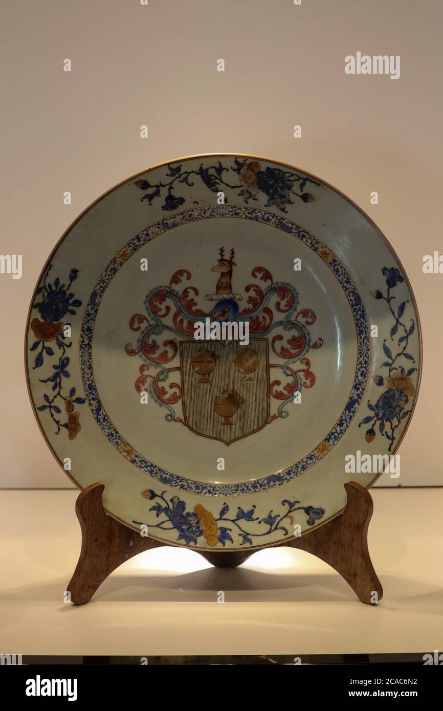 a collection of ceramic plates with typical Dutch colonial ornaments ...