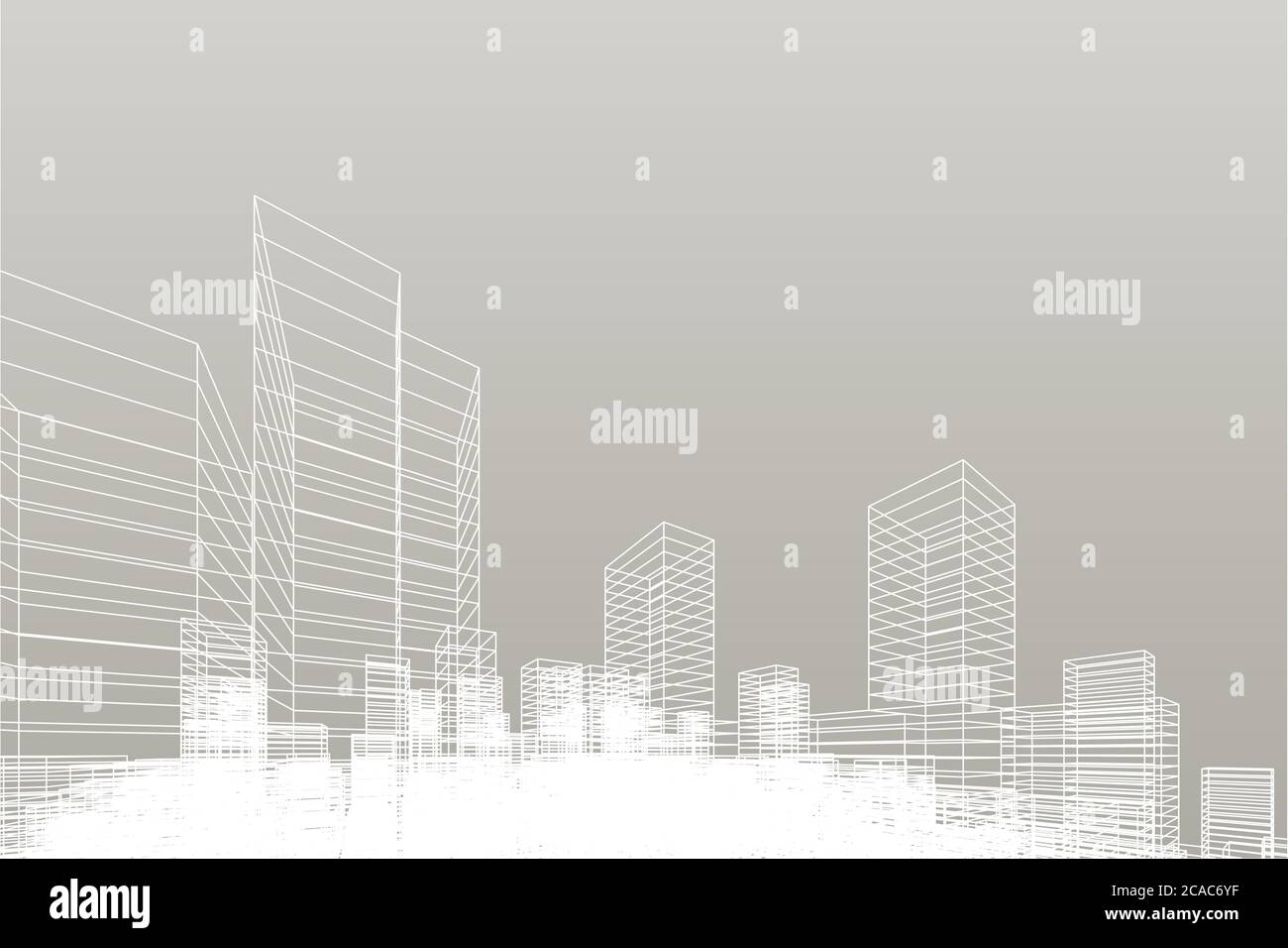 Abstract wireframe city background. Perspective 3D render of building ...