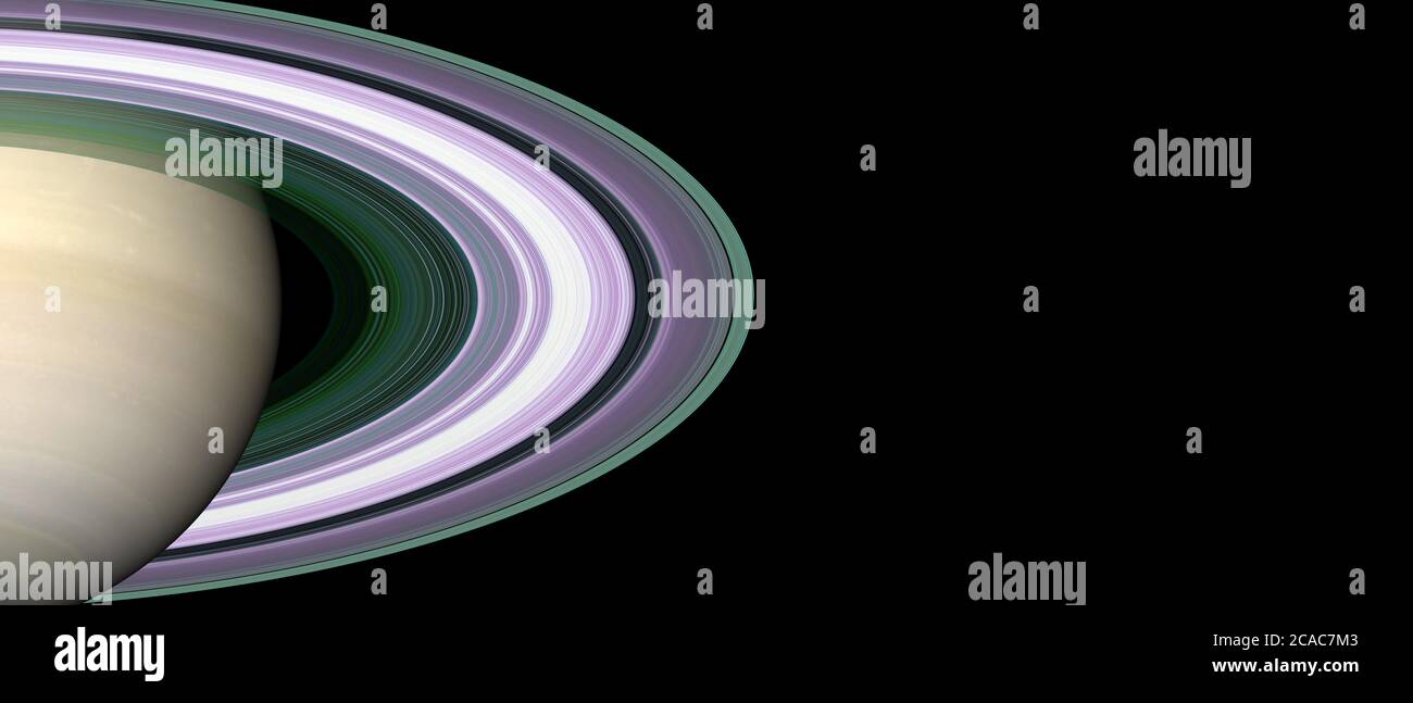 Planet Saturn and and its rings in dark space. 3d render panoramic ...