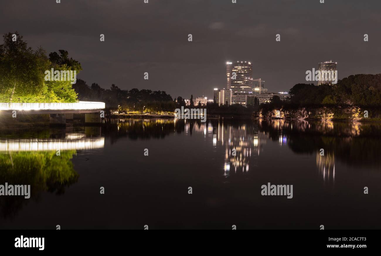 Night view from Bordei Park of the business buildings in the north of ...