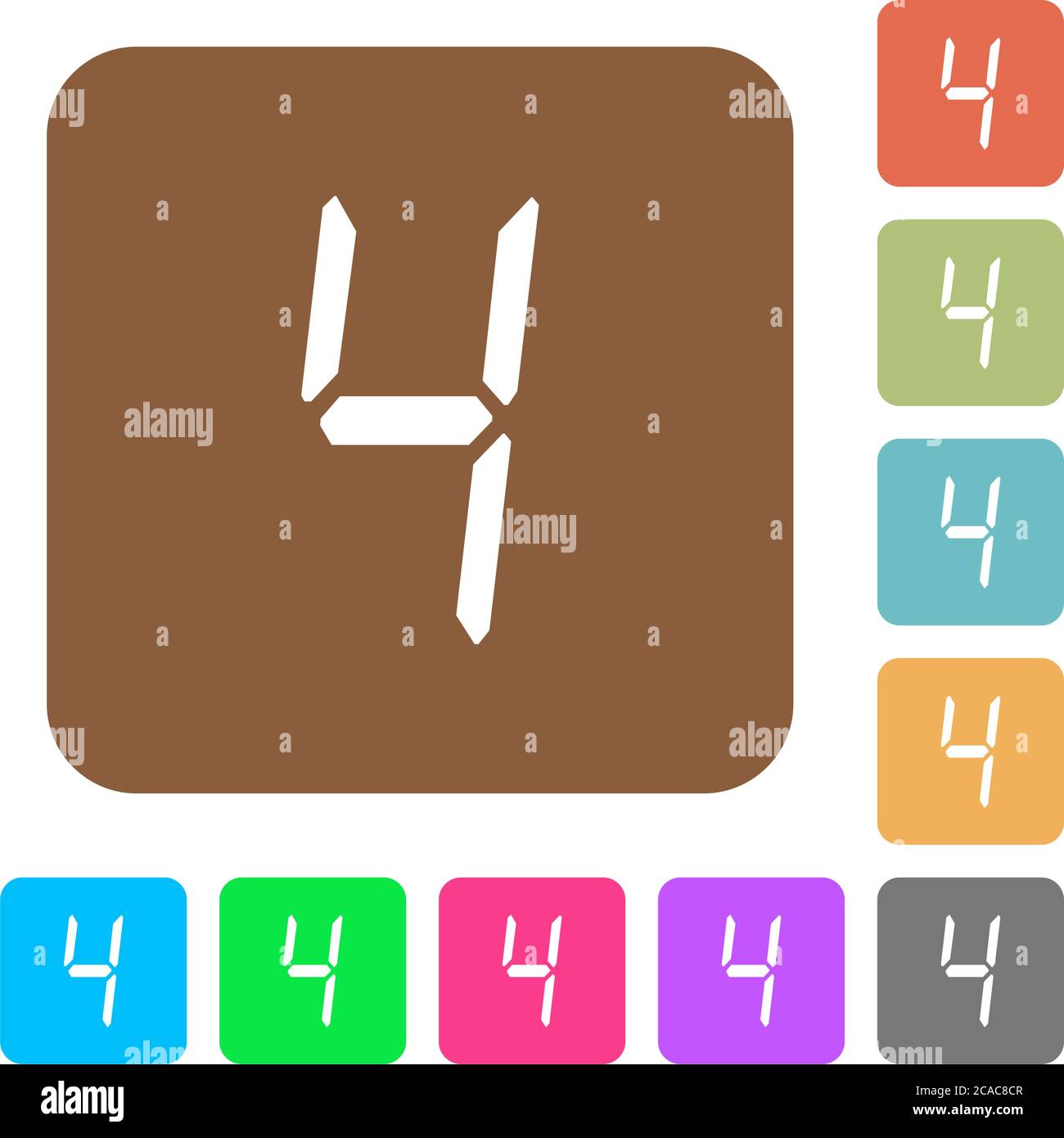 digital number four of seven segment type flat icons on rounded square ...