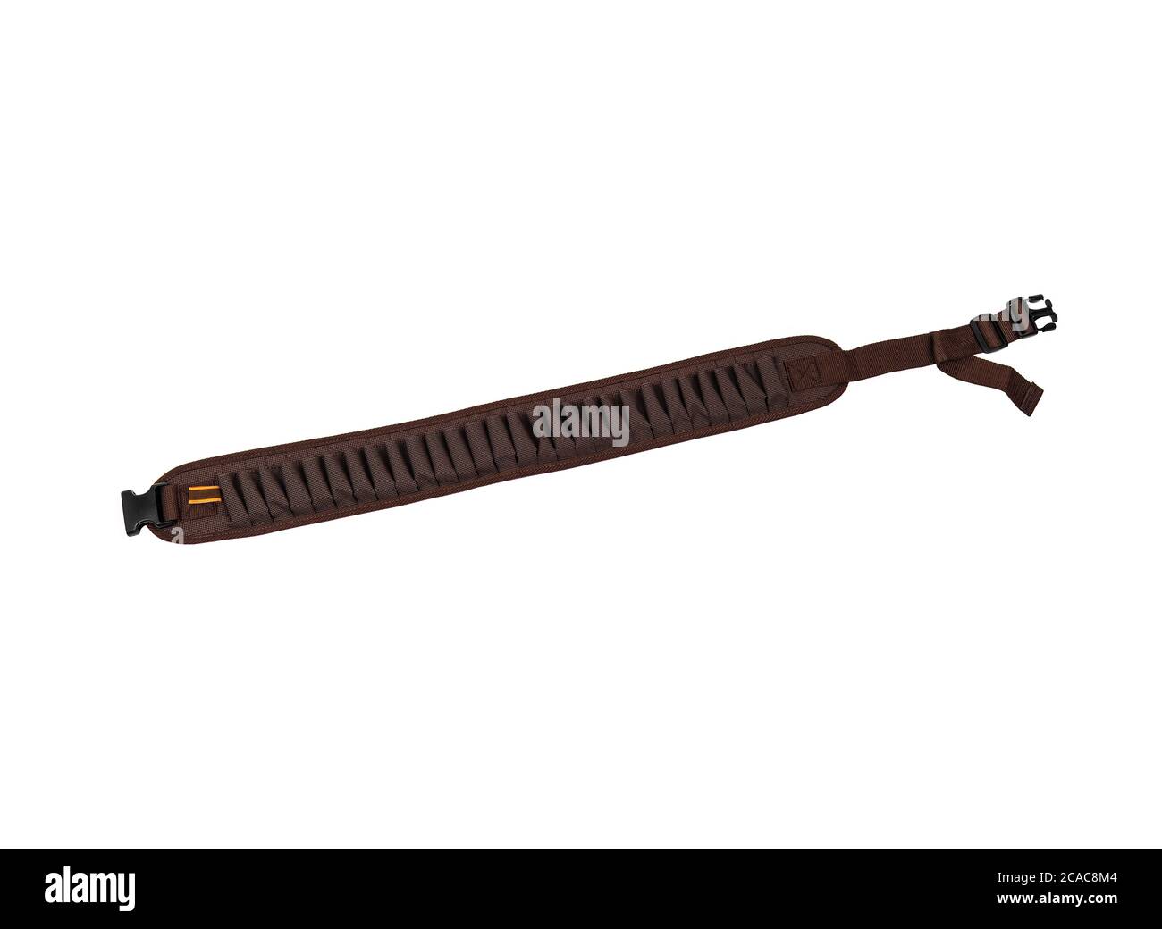 Modern bandolier for cartridges of 12 calibers isolate on a white ...