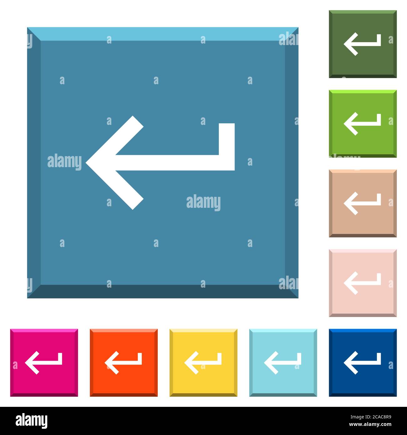 Keyboard return white icons on edged square buttons in various trendy ...