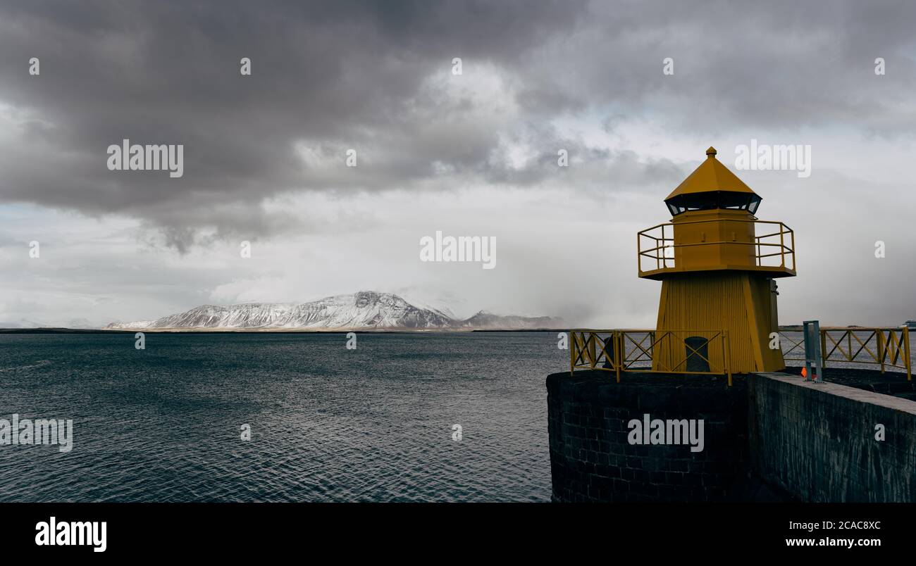 A large yellow lighthouse in Iceland, Reykjavik Stock Photo - Alamy