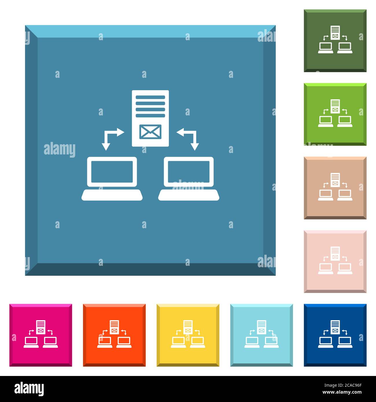 Multiple connections to mail server white icons on edged square buttons ...