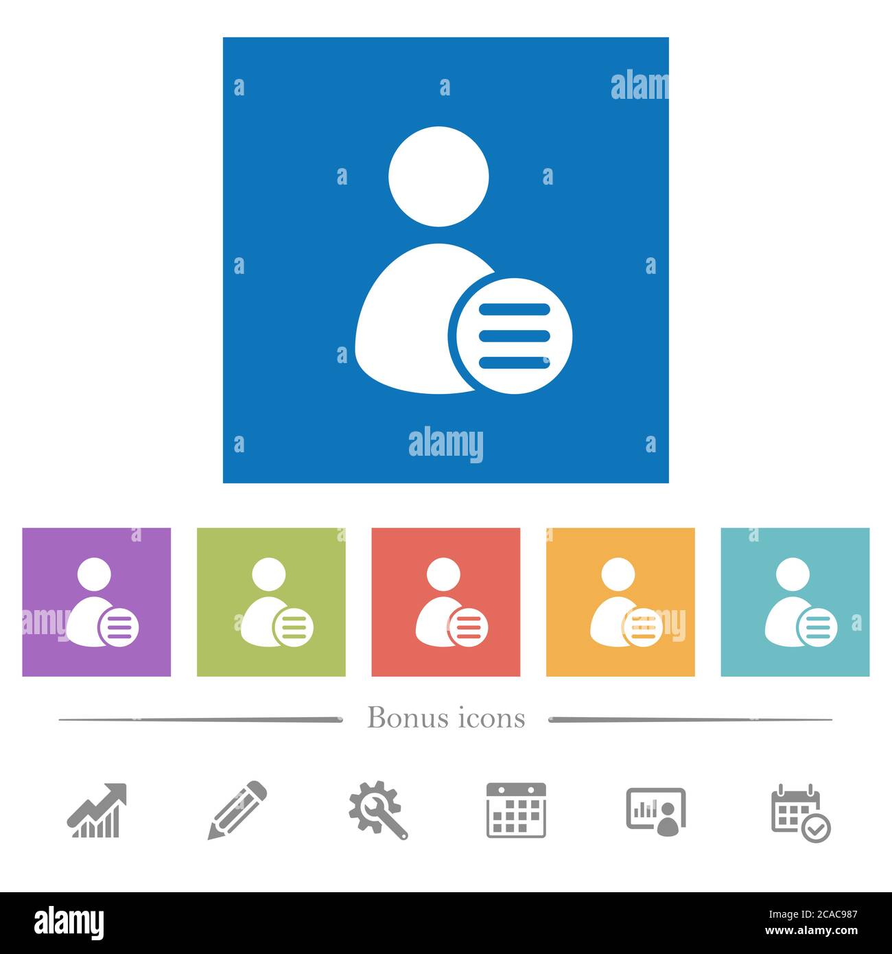 User account options flat white icons in square backgrounds. 6 bonus ...