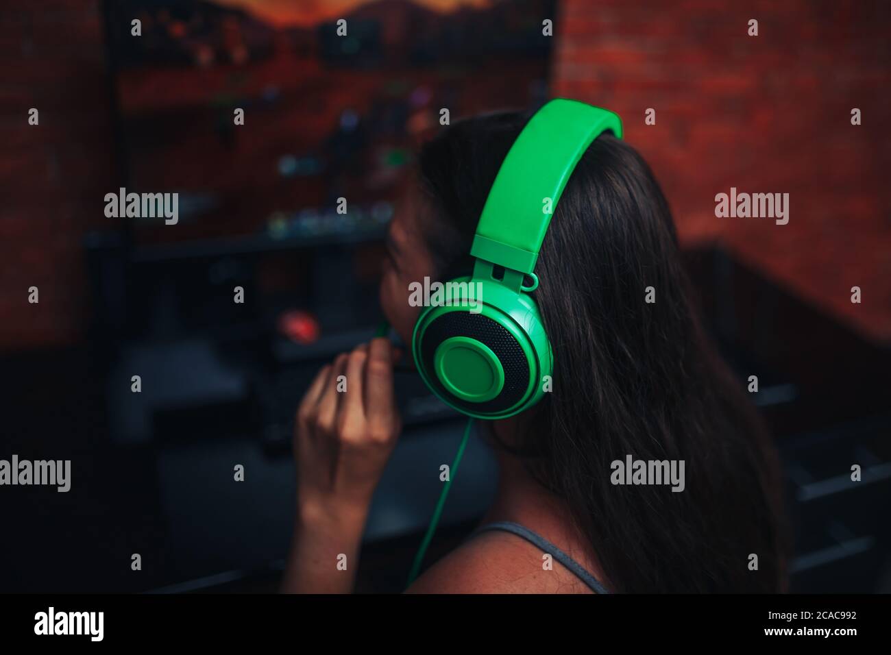young girl playing game on computer, banner Stock Photo - Alamy