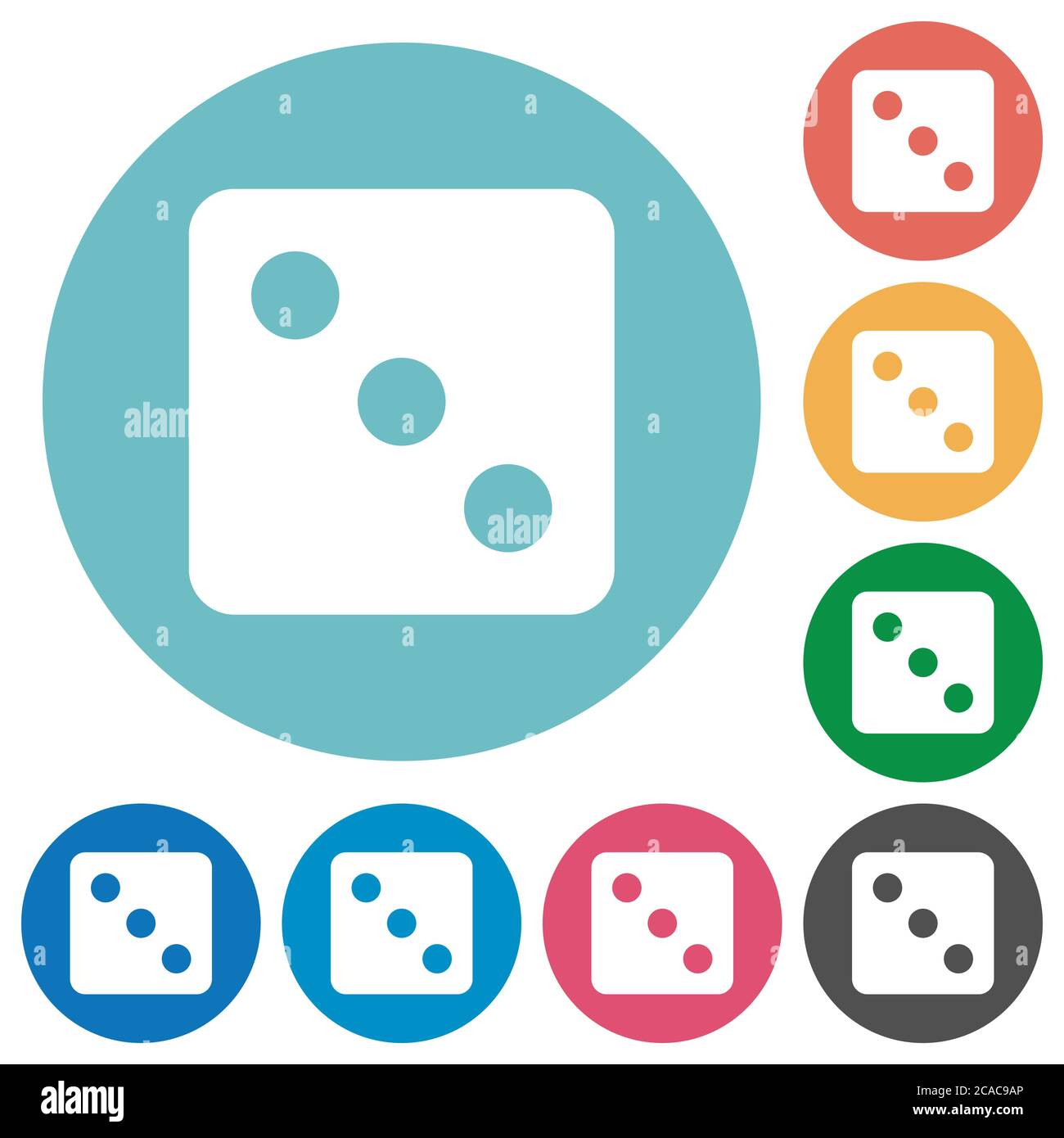 Dice three flat white icons on round color backgrounds Stock Vector ...