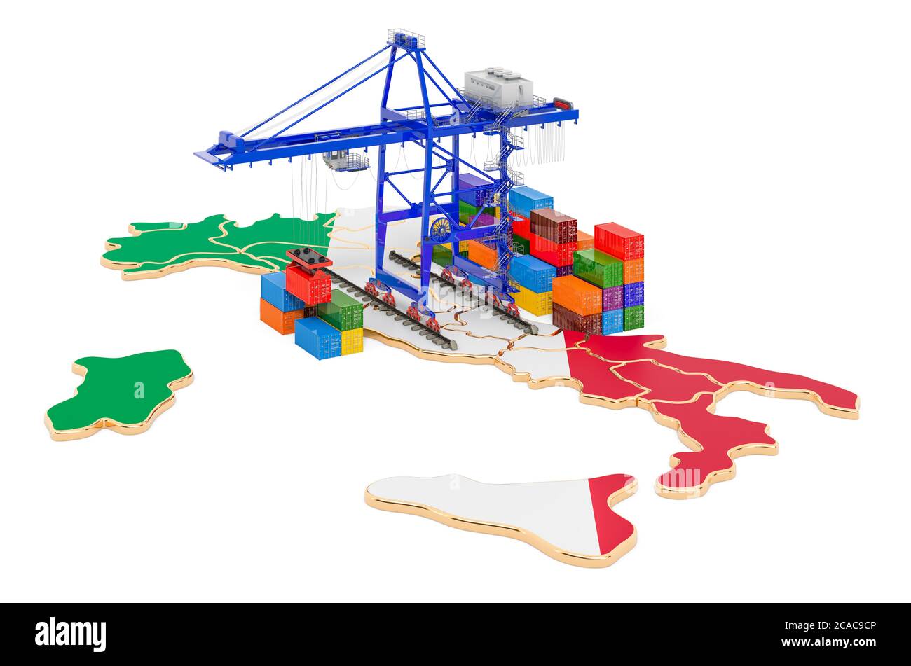 Freight Shipping in Italy concept. Harbor cranes with cargo containers ...