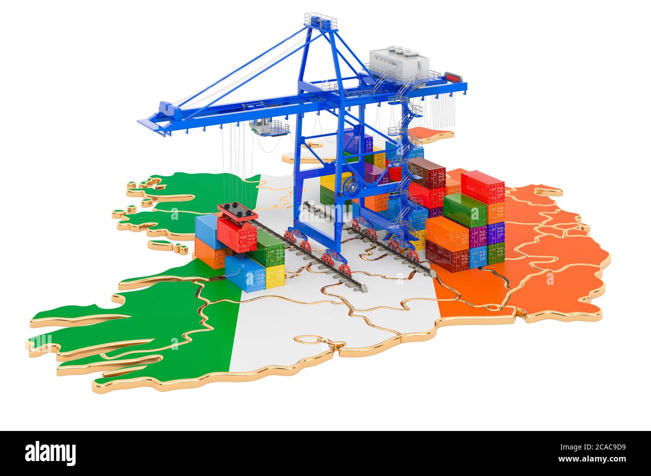 Freight Shipping in Ireland concept. Harbor cranes with cargo ...