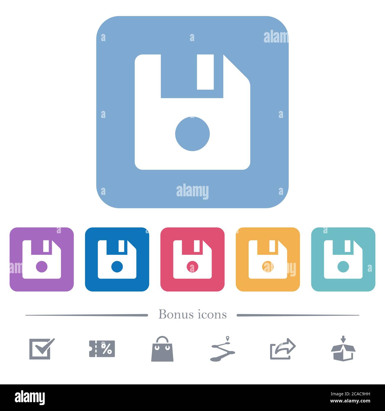 File record white flat icons on color rounded square backgrounds. 6 ...