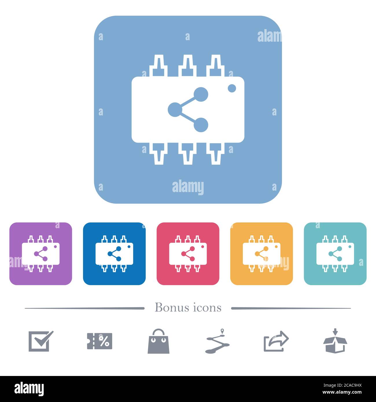 Connect hardware white flat icons on color rounded square backgrounds ...