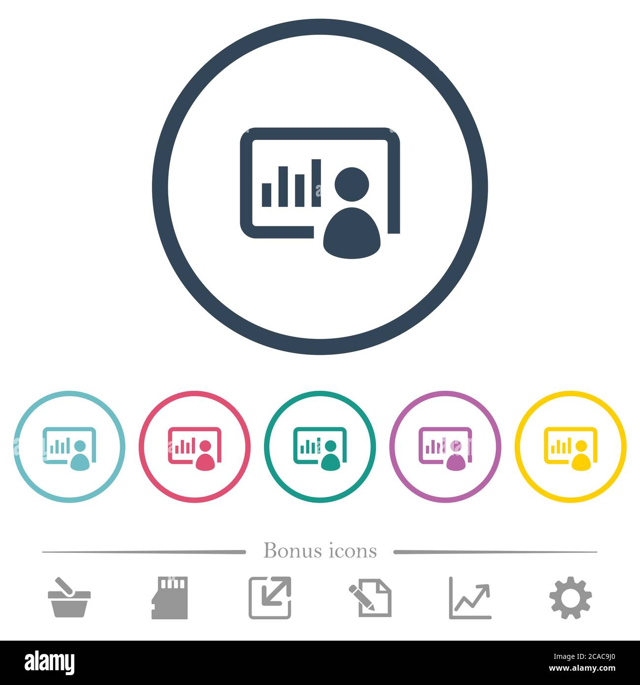 Presentation flat color icons in round outlines. 6 bonus icons included ...