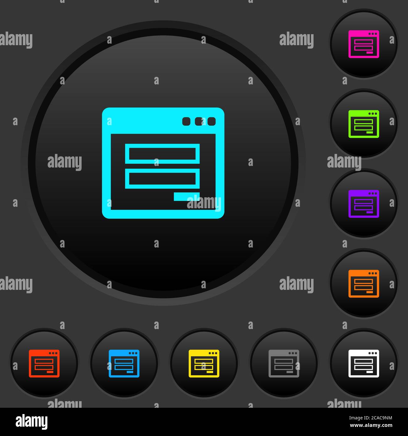 Login panel dark push buttons with vivid color icons on dark grey ...