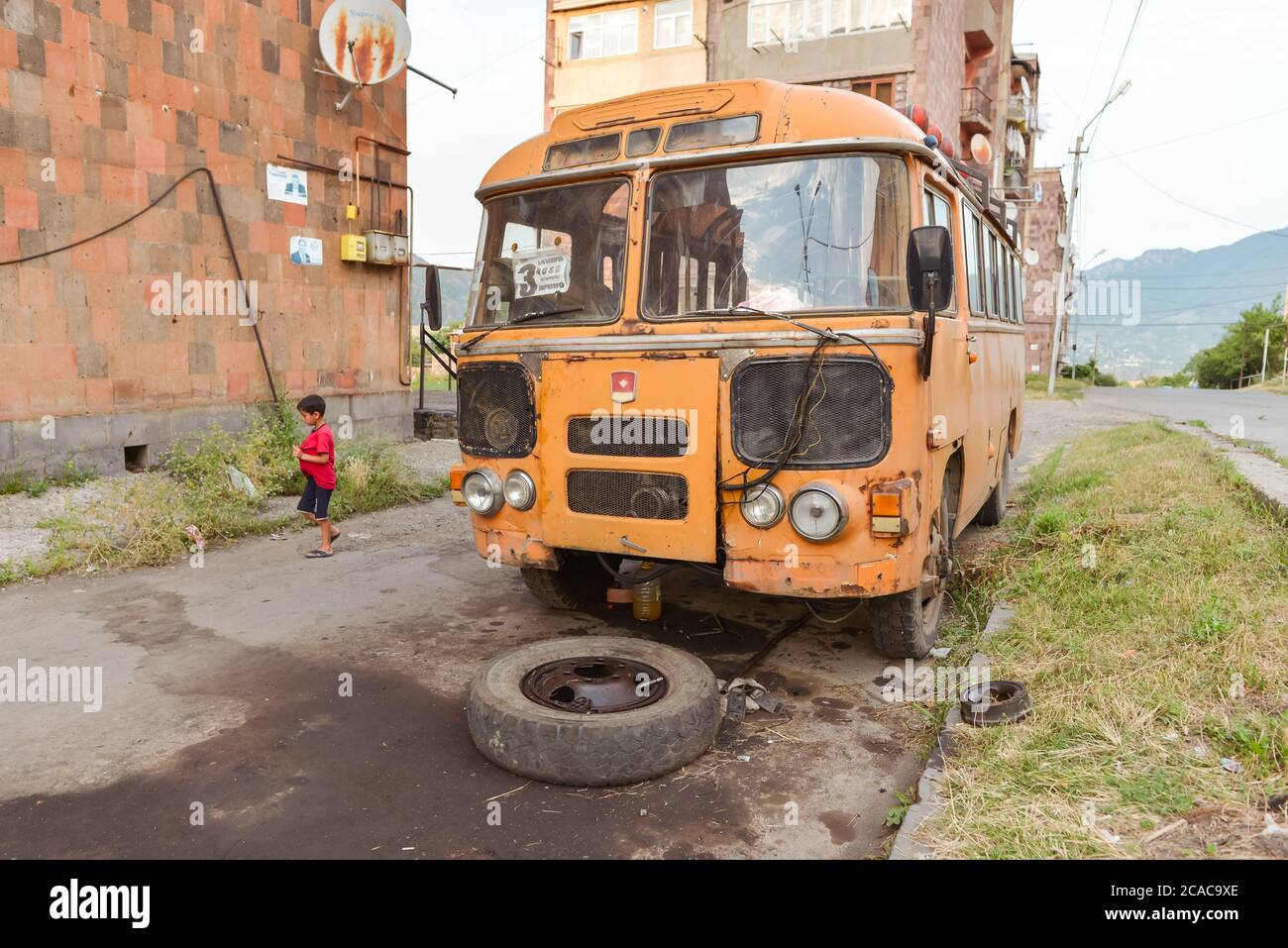 Alaverdi / Armenia - July 20, 2019: Soviet style buildings and broken ...