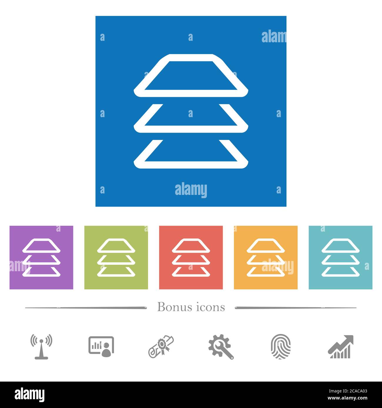 Multiple layers flat white icons in square backgrounds. 6 bonus icons ...