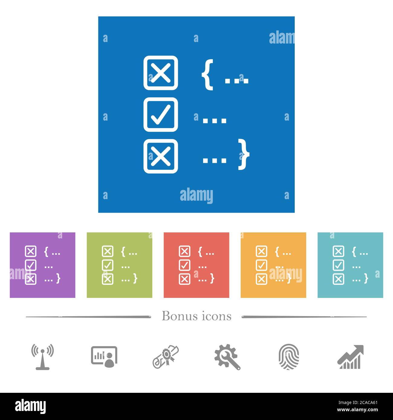 Source code checking flat white icons in square backgrounds. 6 bonus ...