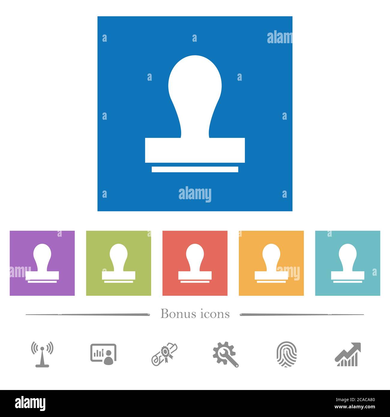 Stamp flat white icons in square backgrounds. 6 bonus icons included ...