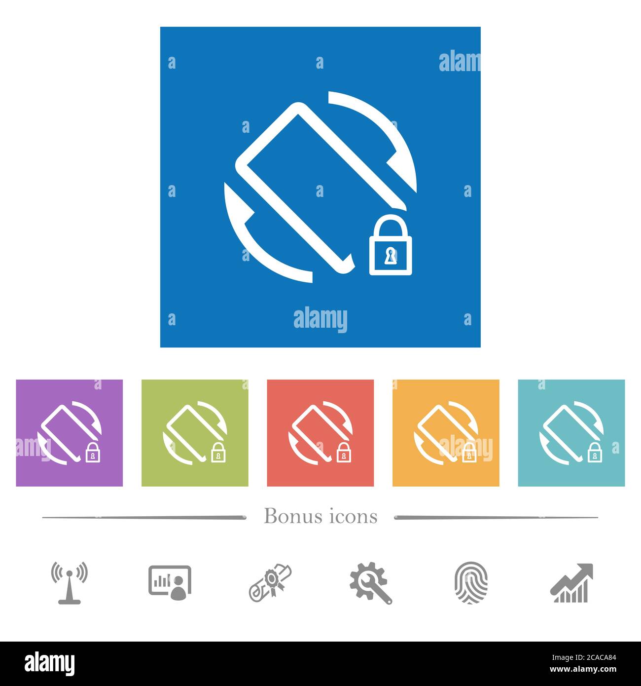 Mobile screen rotation locked flat white icons in square backgrounds. 6 ...