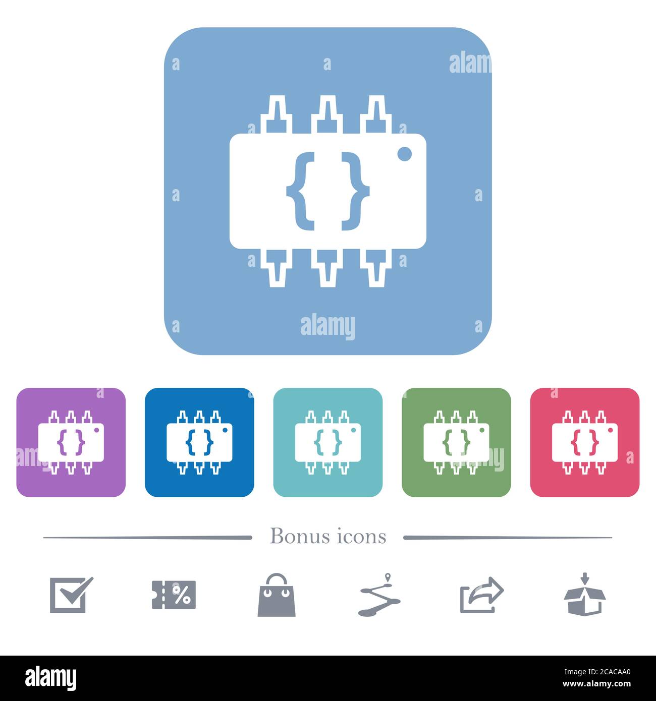 Hardware programming white flat icons on color rounded square ...