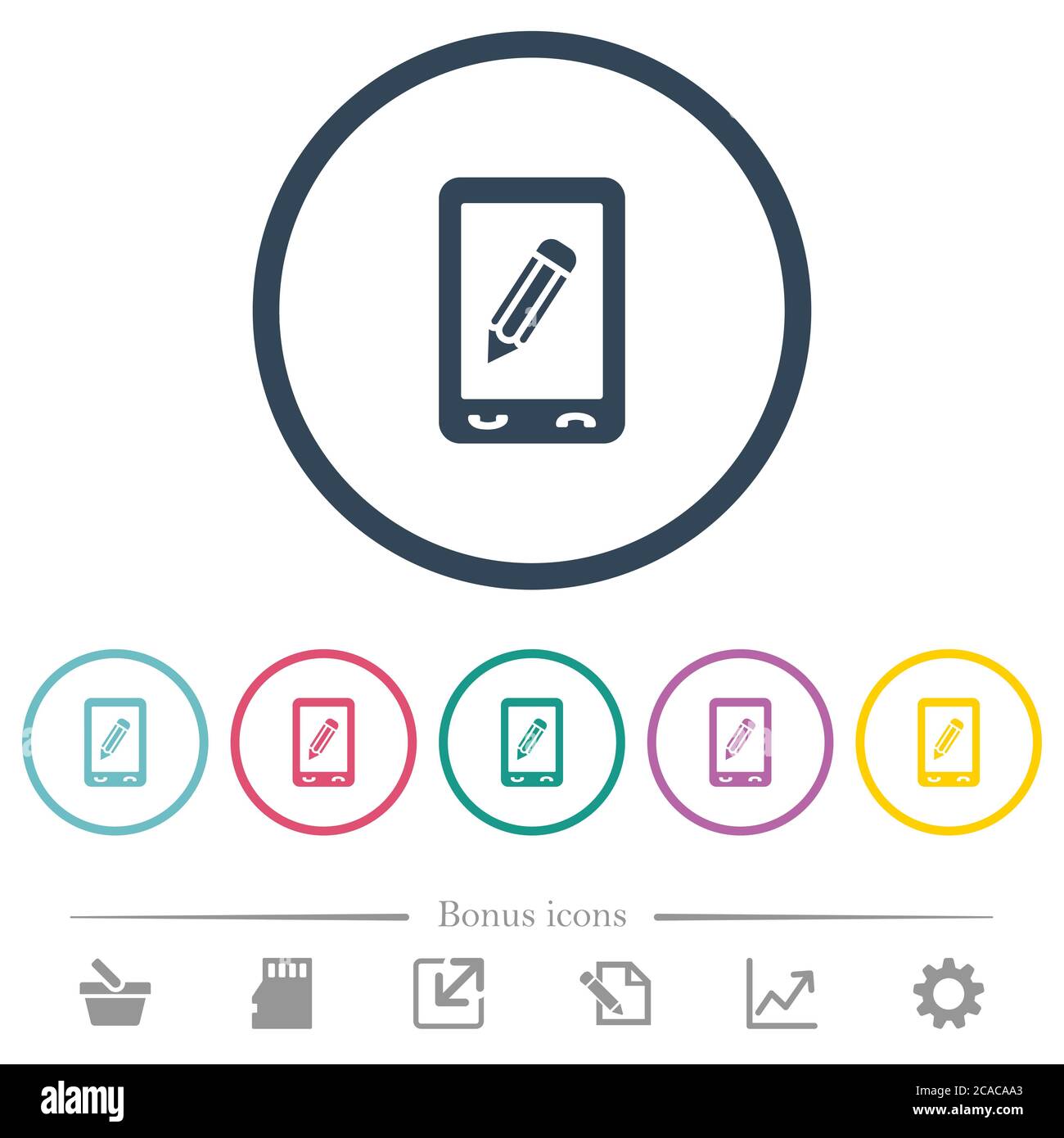 Mobile memo flat color icons in round outlines. 6 bonus icons included ...