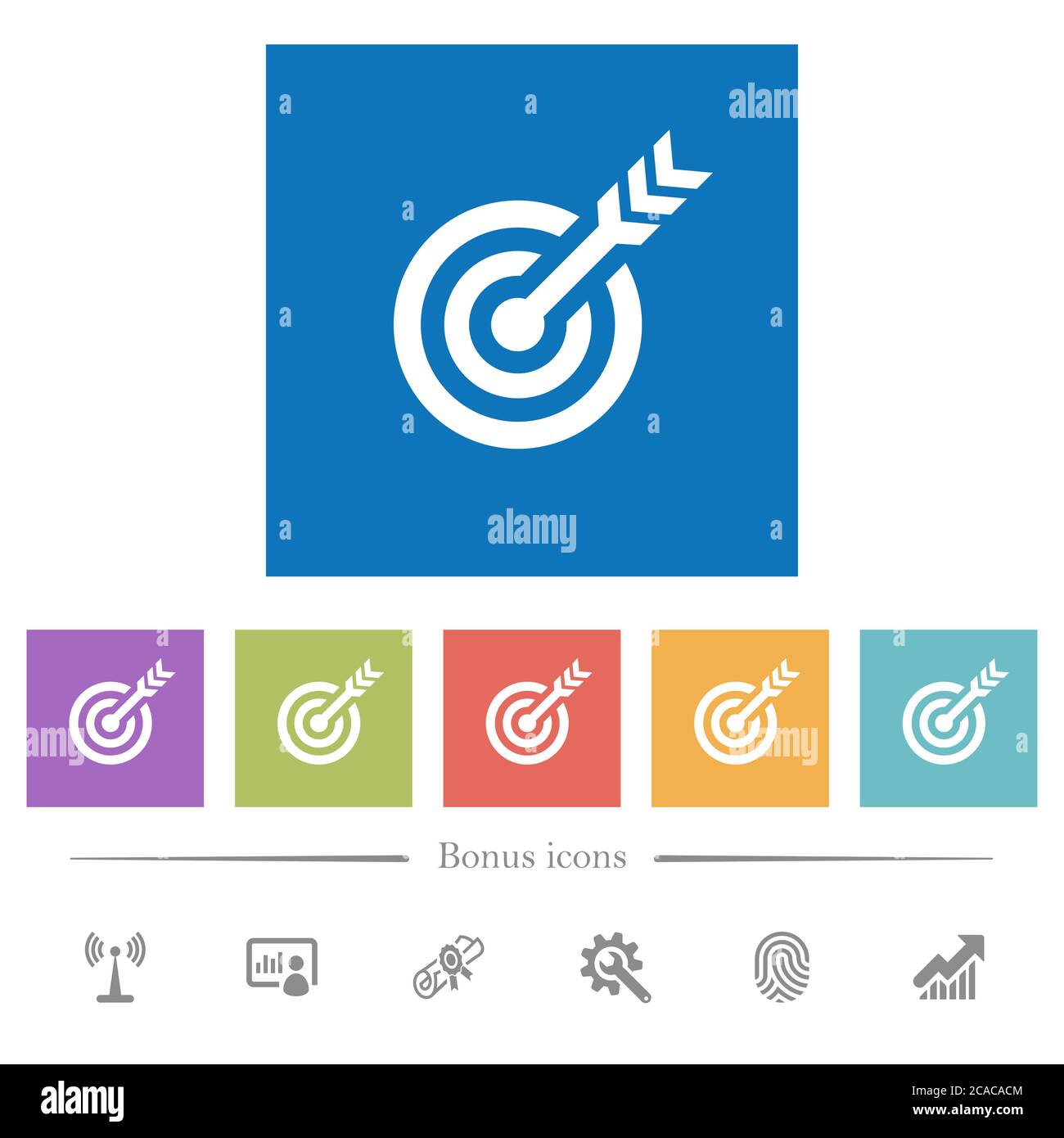 Target table with arrow flat white icons in square backgrounds. 6 bonus ...