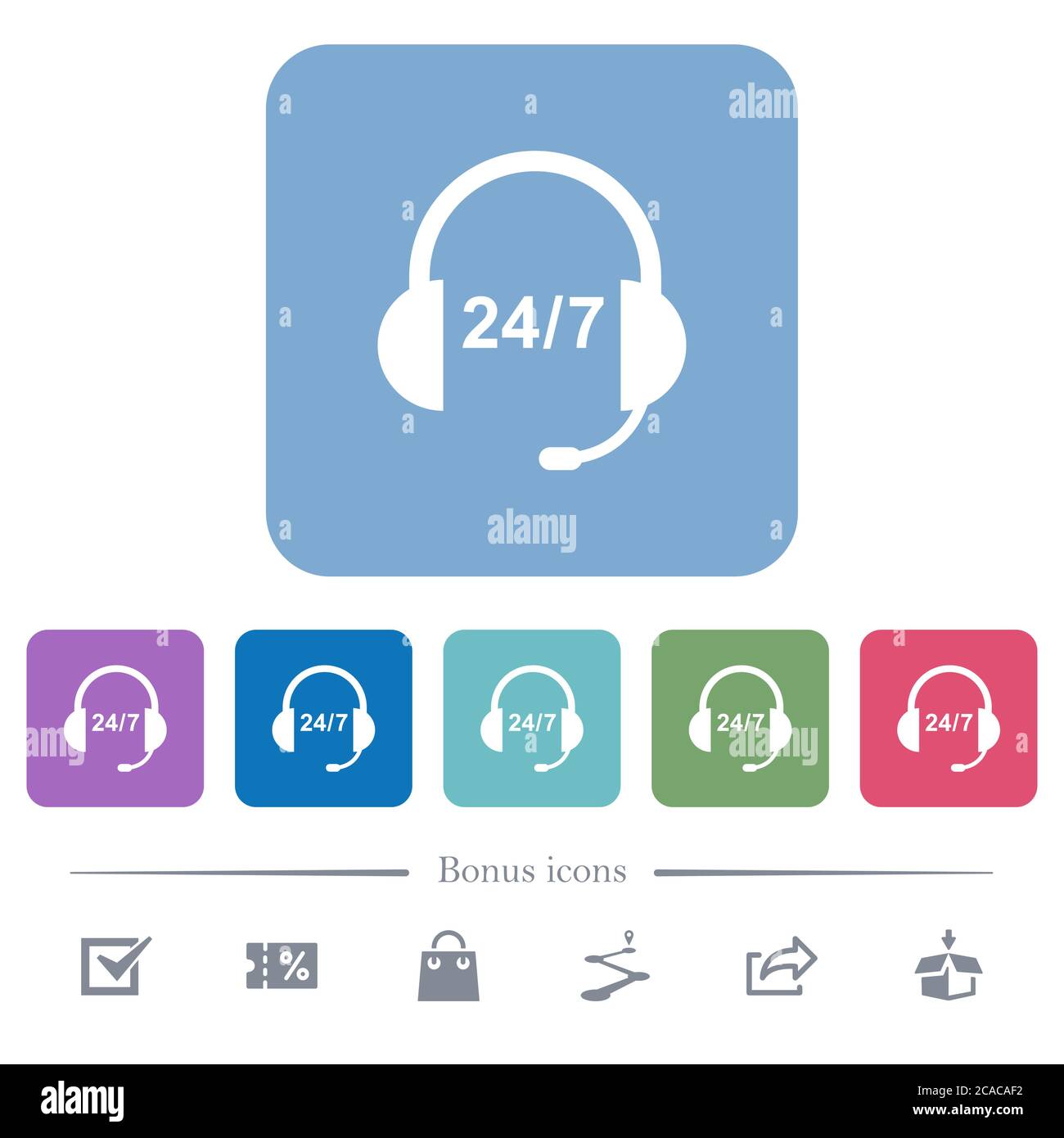 24 hour call center white flat icons on color rounded square ...