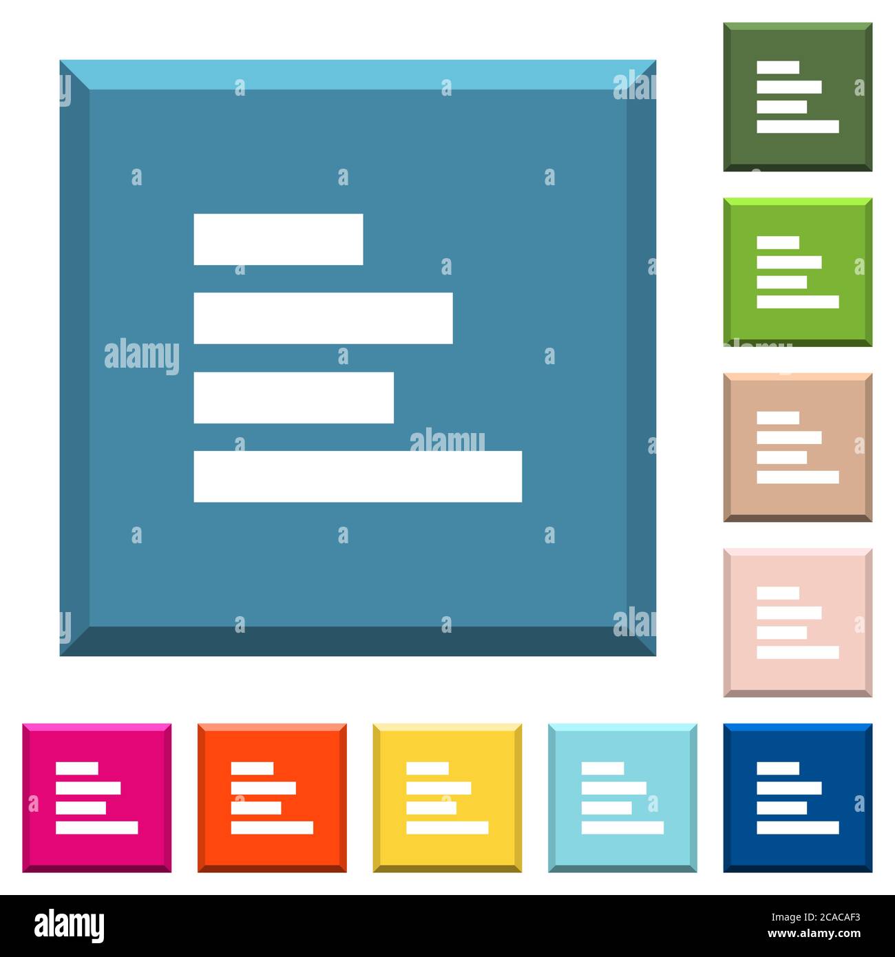 Text align left white icons on edged square buttons in various trendy ...