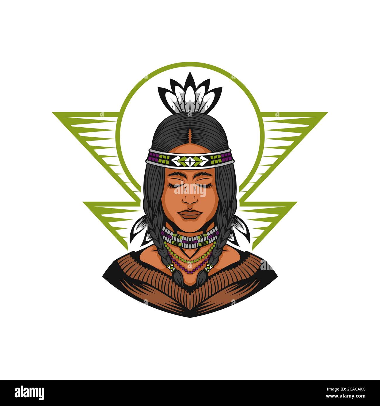 Native American beautiful Girl vector illustration for your company or ...