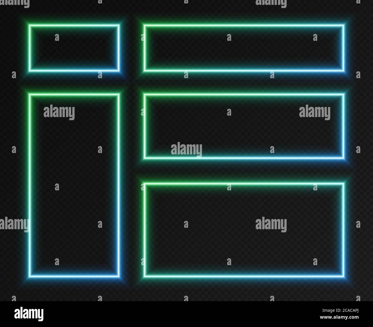 Neon gradient rectangular frames set, collection of green-blue glowing ...