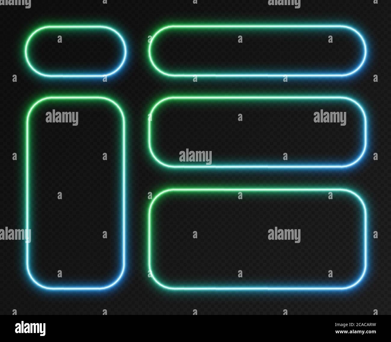 Neon gradient frames set, collection of green-blue glowing rounded ...