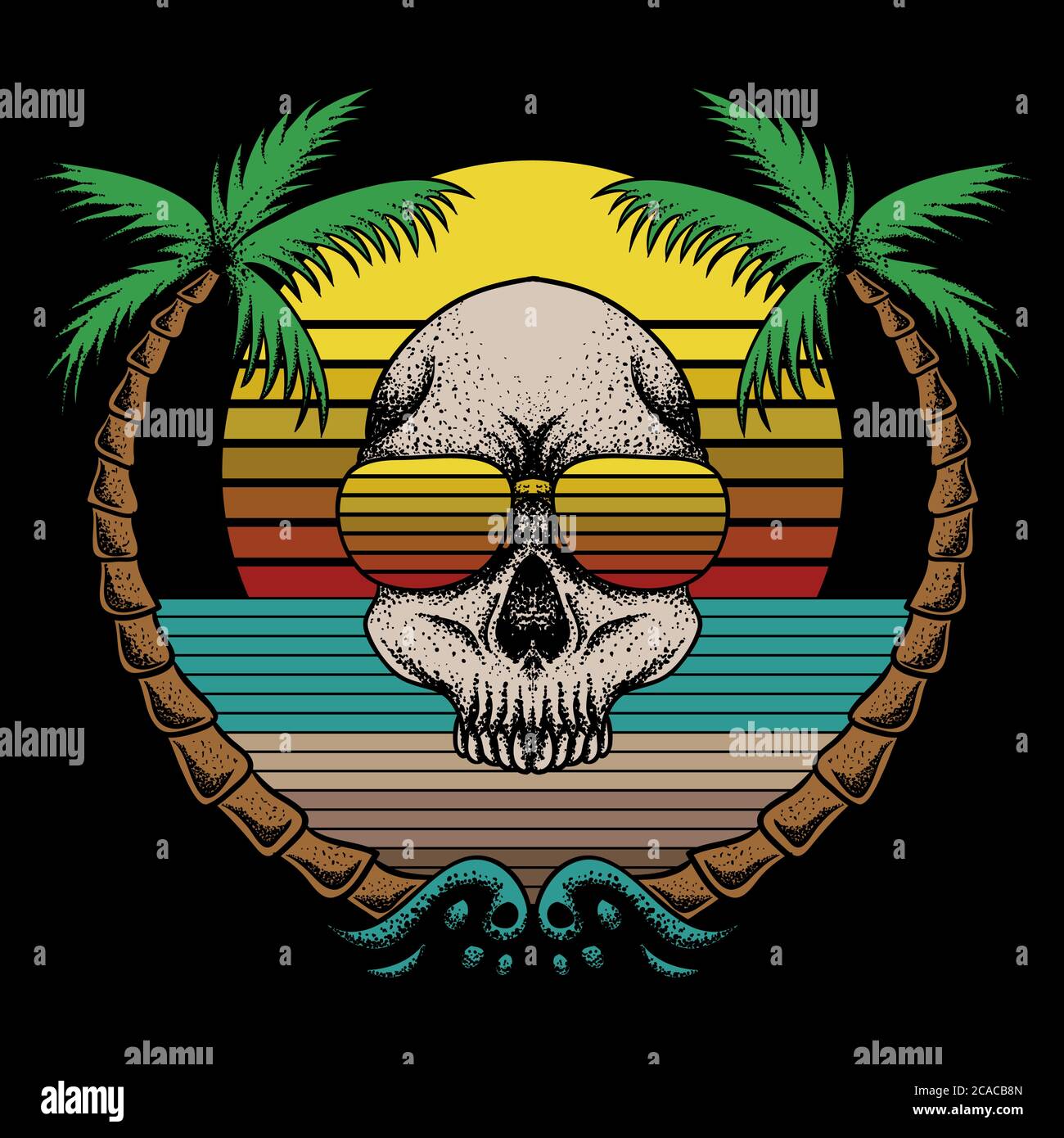 skull beach retro vector illustration for your company or brand Stock ...