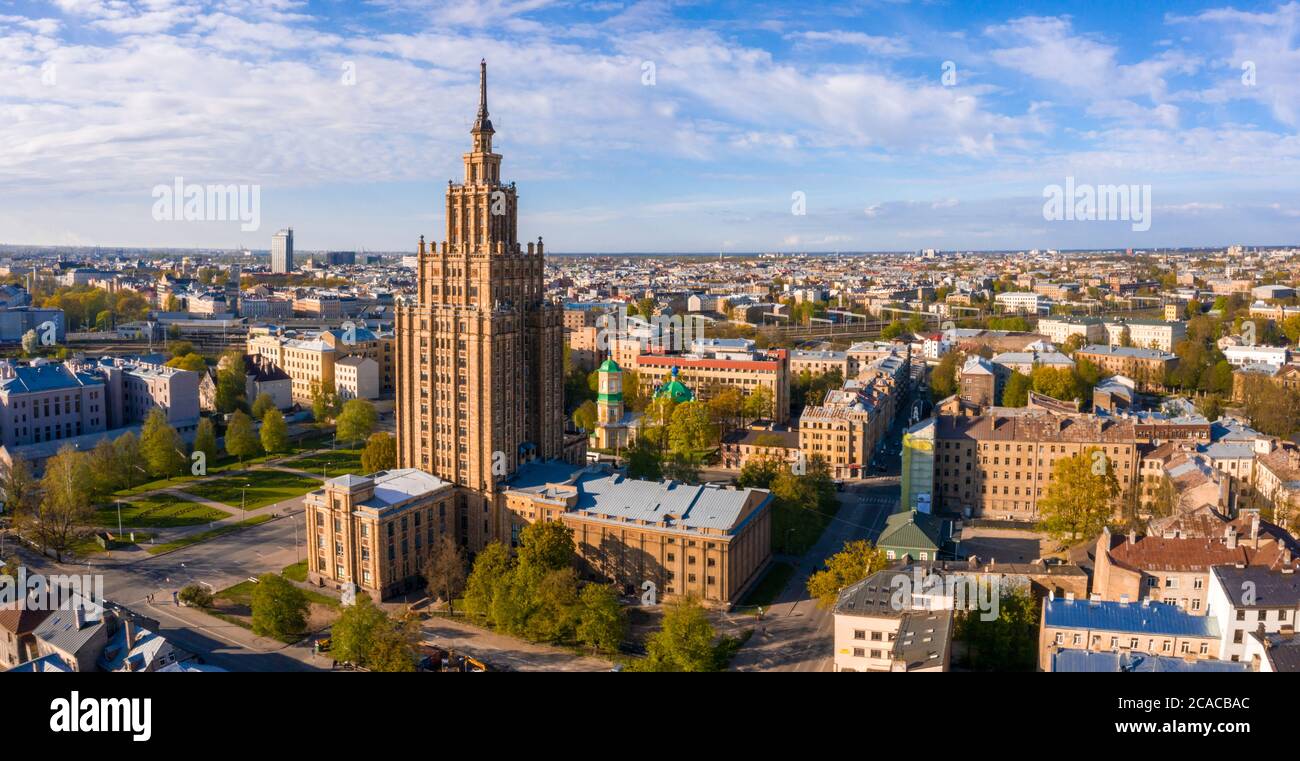 Aerial shot of Stalinka skyscraper in Riga Stock Photo - Alamy