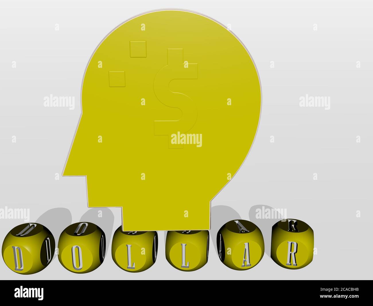 3D representation of DOLLAR with icon on the wall and text arranged by ...